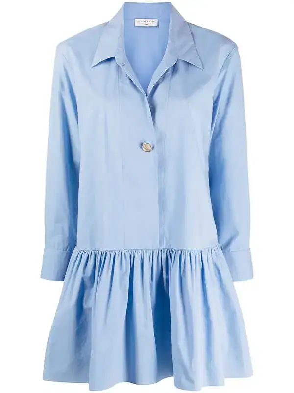 Sandro Cordelia Drop-Waist Mini Shirt Dress In Blue - 52% Off | Editorialist