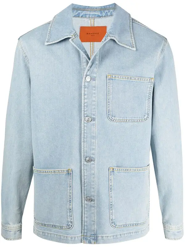 Sandro Worker Three-Pocket Deni Jacket In Blue 40% Off