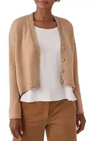 Eileen Fisher Petite Merino Wool Crop Cardigan In Honey 58% Off