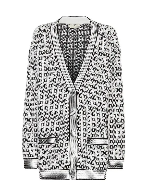 Fendi Wo Logo Ff Interlace Cardigan - White | Editorialist