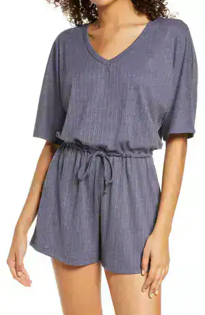 Socialite Ribbed Lounge Romper - Blue | Editorialist