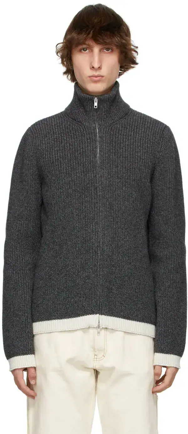 Maison Margiela Grey Alpaca Knit Zip-Up Sweater In 003f Dark Grey 