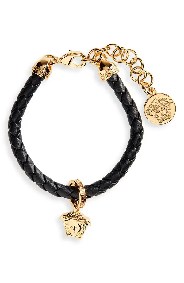 Versace Wo Versace Medusa Charm Braided Leather Bracelet - Black Warm ...