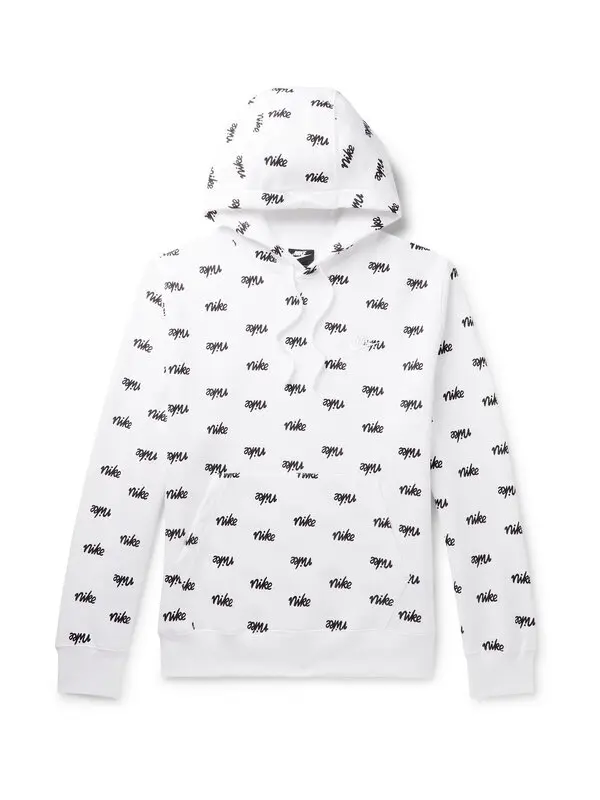 Nike Logo-Print Fleece-Back Cotton-Blend Jersey Hoodie In White