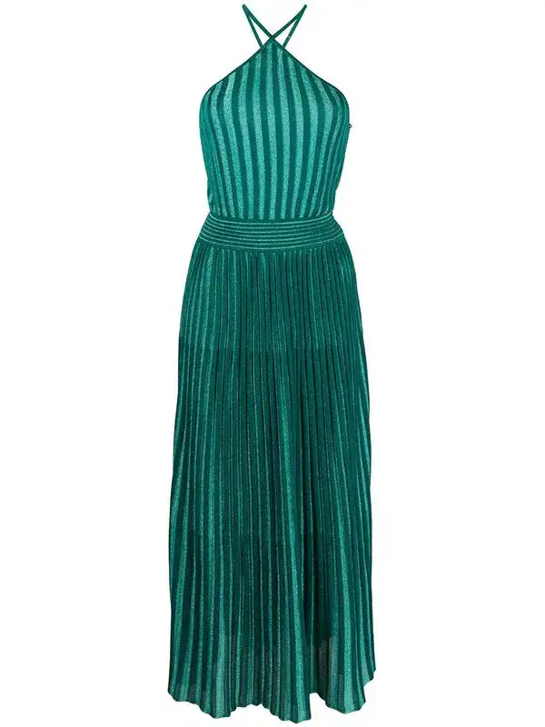 Missoni Pleated Metallic Knit Dress In Green - 50% Off | Editorialist