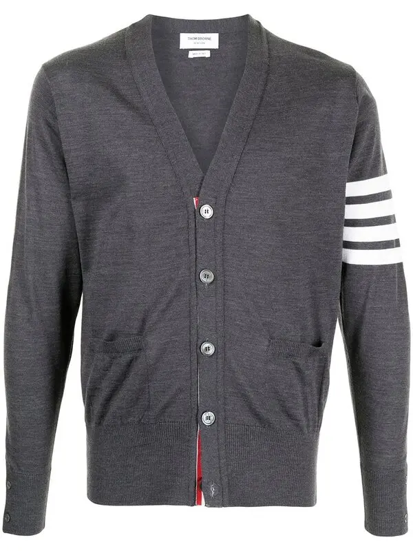 Thom Browne 4-bar V-neck Merino Cardigan - Grey