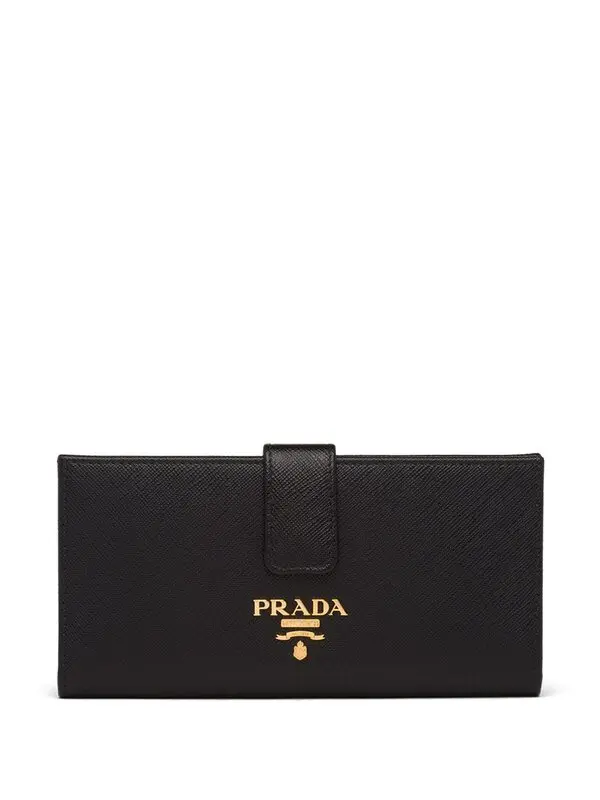 Prada Large Logo Plaque Wallet - Black