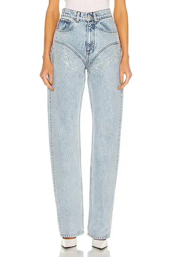 Y/Project Crystal Rhinestone Straight In Denim-Light - Ice Blue 