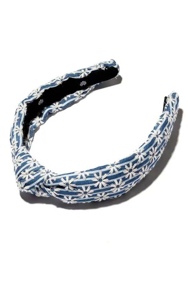 Lele Sadoughi Striped Slim Knot Headband yellow piping trim slim knotted headband by lele sadoughi  main image 3