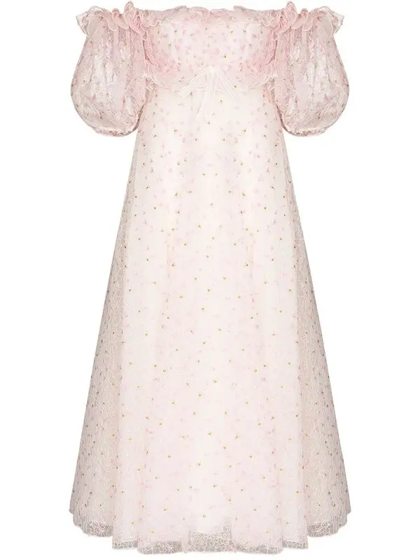 Giambattista Valli Lace-Overlay Off-Shoulder Midi Dress In Pink - 70% Off |  Editorialist