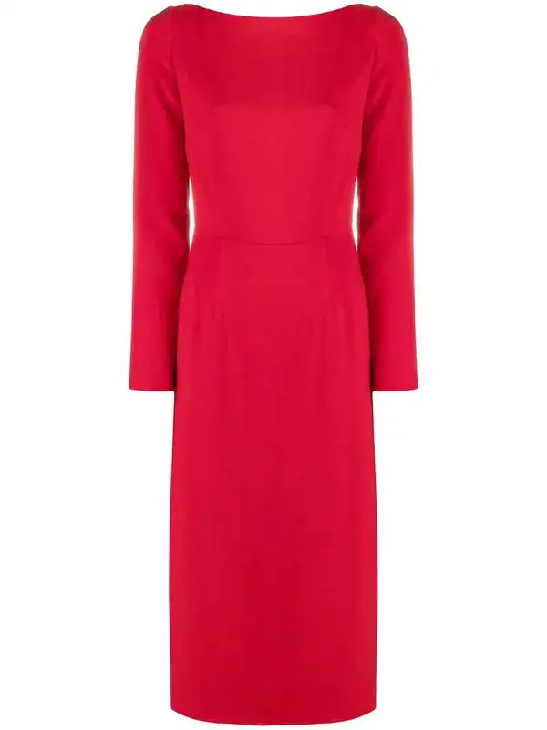 Valentino Garavani Boat-Neck Fitted Midi Dress In Red - 40% Off |  Editorialist