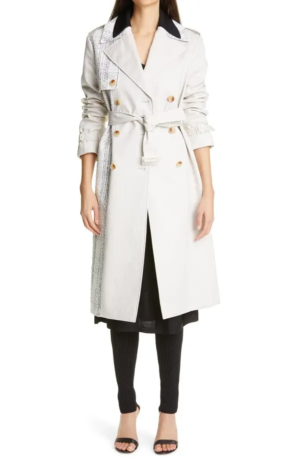 St. John Tweed & Cotton Blend Trench Coat In Beige - 40% Off | Editorialist