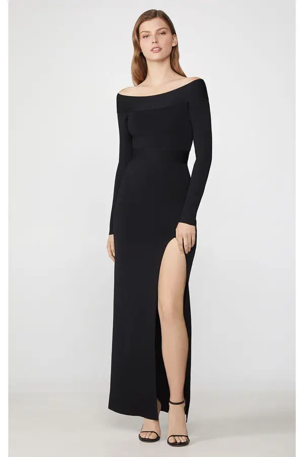 herve leger black long sleeve dress Herve Leger Noelle long-sleeve Midi Dress | Black