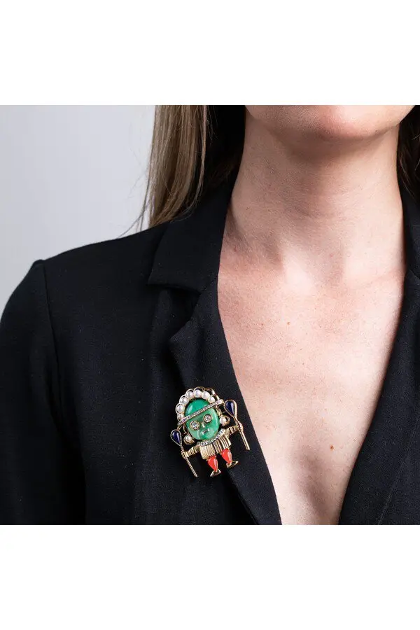 KENNETH JAY LANE Jade Face Medicine Pin