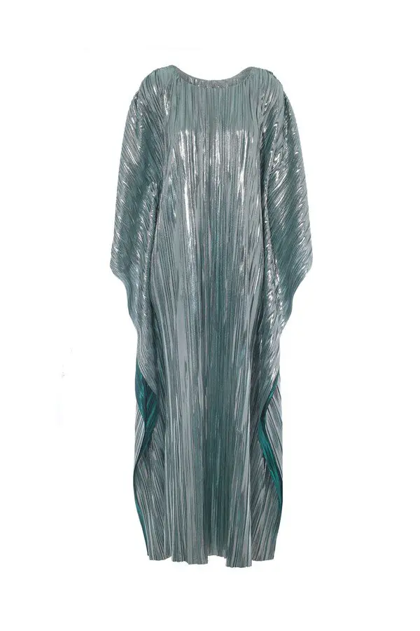 Lisou Giselle Green Plisse Kaftan Maxi Dress - Metallic | Editorialist