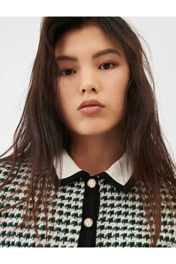 Maje Contrast Tweed Dress In Green - 40% Off | Editorialist