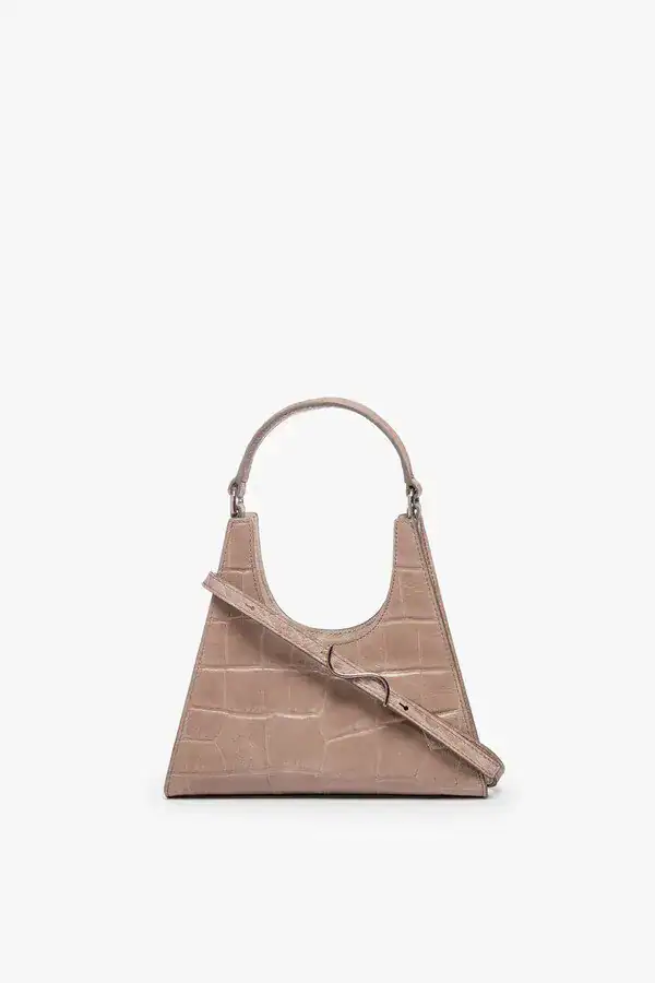 Staud Mini Crossbody Rey Bag | French Croc Embossed - Grey