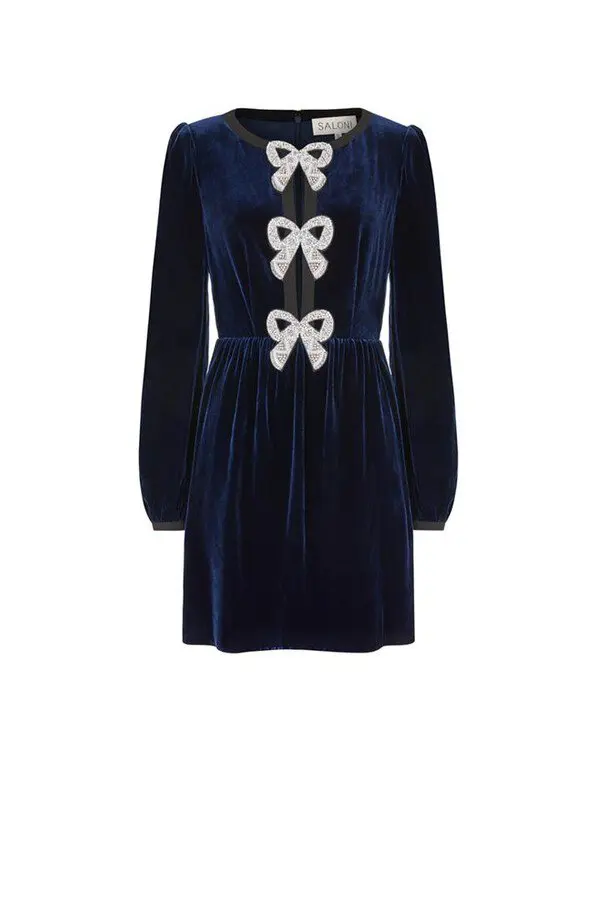 Saloni Camille Bows Mini Dress In Navy Blue Navy Editorialist