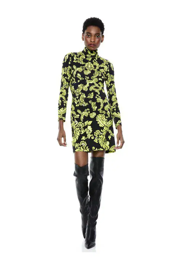 Alice + Olivia Delora Turtleneck Mini Dress In Lime - 75% Off | Editorialist