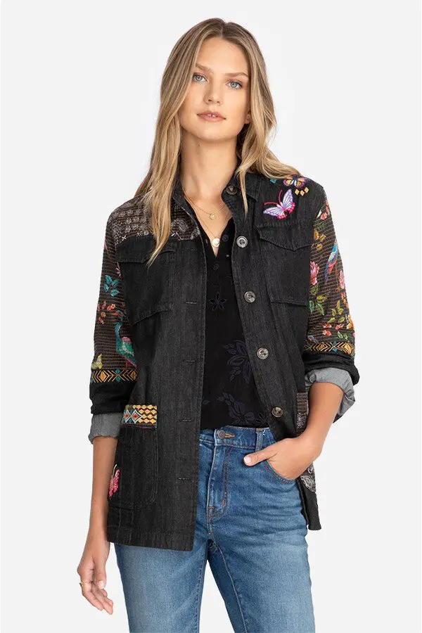 Johnny Was Patch Work Military Jacket In Black - 30% Off | Editorialist