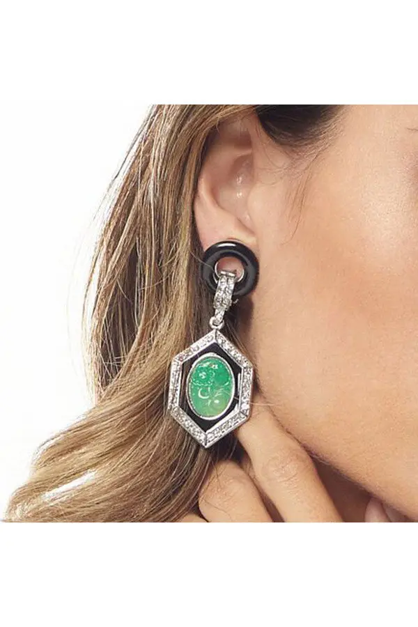KENNETH JAY LANE Jade Hexagon Clip On Earrings - Natural