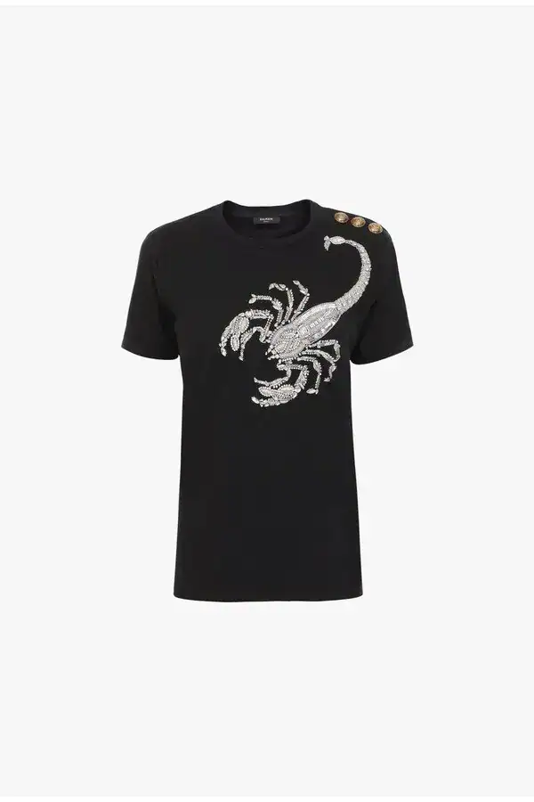 Balmain Cotton T-Shirt With Scorpion Embroidery - Black | Editorialist