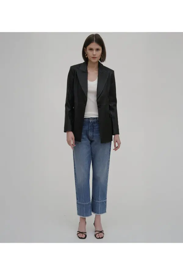 Rosetta Getty Peak Lapel Leather Jacket - Black