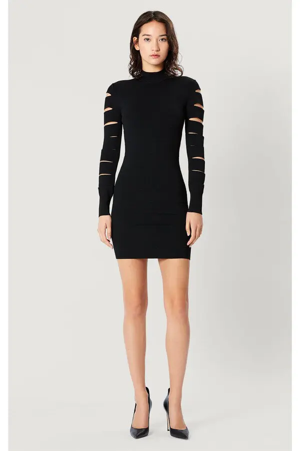 Herve Leger Slits Long Sleeve Mini Dress In Black - 70% Off | Editorialist