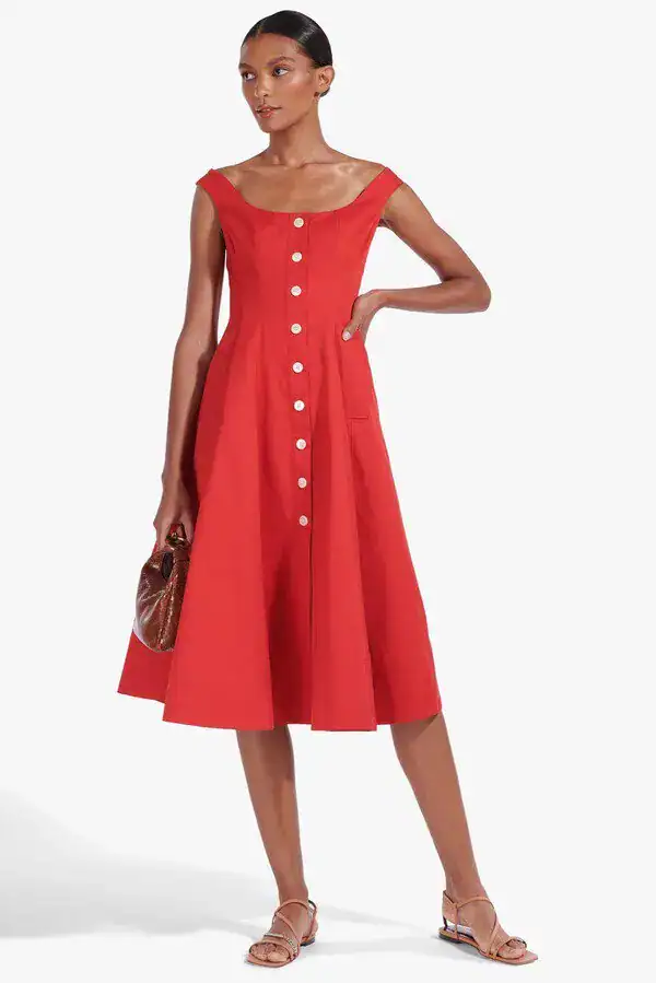 Staud Loretta Dress | Tomato In Red - 50% Off | Editorialist