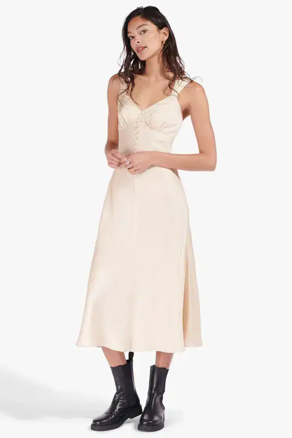 staud champagne dress Staud Paulette Dress | Champagne In Silver - 50% Off