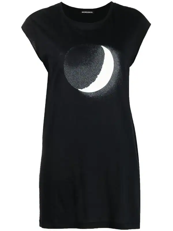 Ann Demeulemeester Moon-Print Cotton T-Shirt - Black | Editorialist