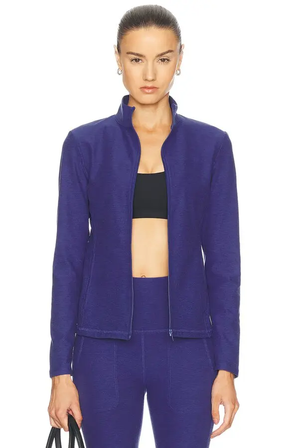 Beyond Yoga Spacedye On The Go Mock Neck Jacket - Eternal Blue Heather