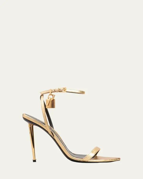 TOM FORD Lock Metallic Stiletto Sandals - Gold