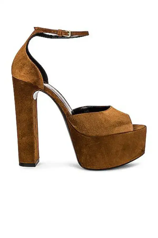 Platform Sandals Brown Suede Ysl Heels Saint Laurent Suede Wedge