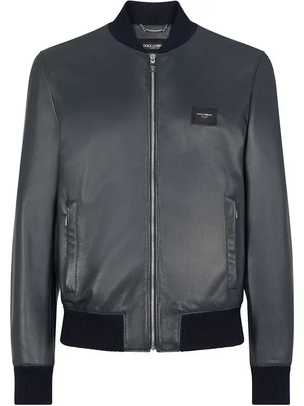 Dolce & Gabbana Logo-plaque Leather Bomber Jacket