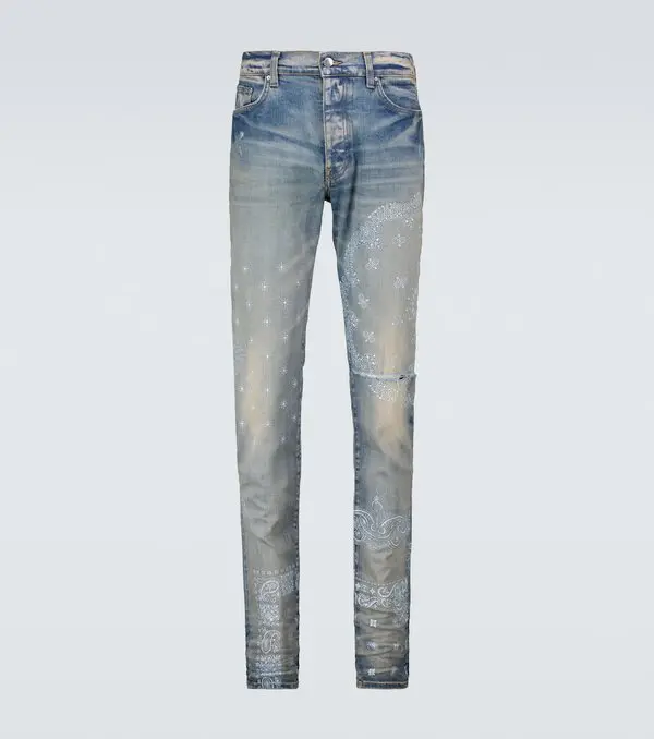 Amiri Bandana Slit Knee Jeans - Blue | Editorialist