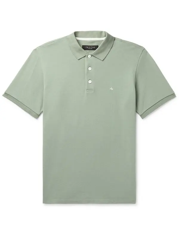 Rag Bone Cotton-Blend Piqué Polo Shirt S Green Editorialist