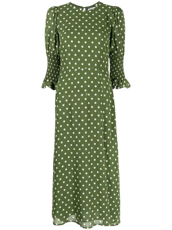 Reformation Carolena Polka-Dot Print Dress - Green | Editorialist