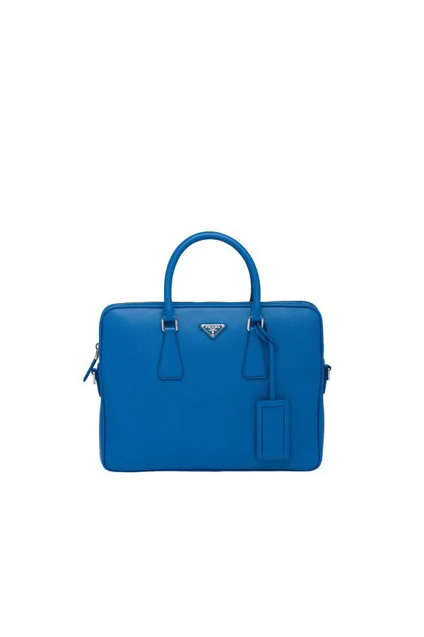 Prada Saffiano Leather Work Bag - Blue | Editorialist