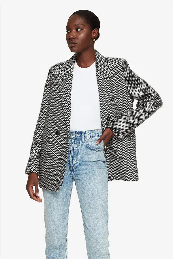 Wool Blazer Anine Bing Fishbone Blazer Cream And Black Anine Bing