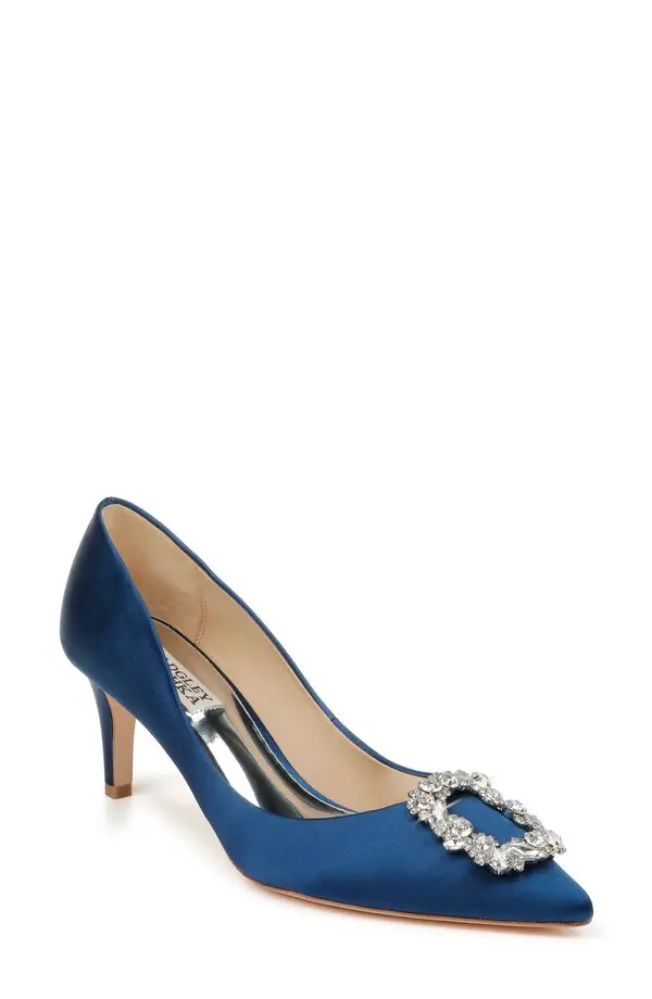 Badgley Mischka Carrie Crystal Embellished Pump In Navy Satin 20