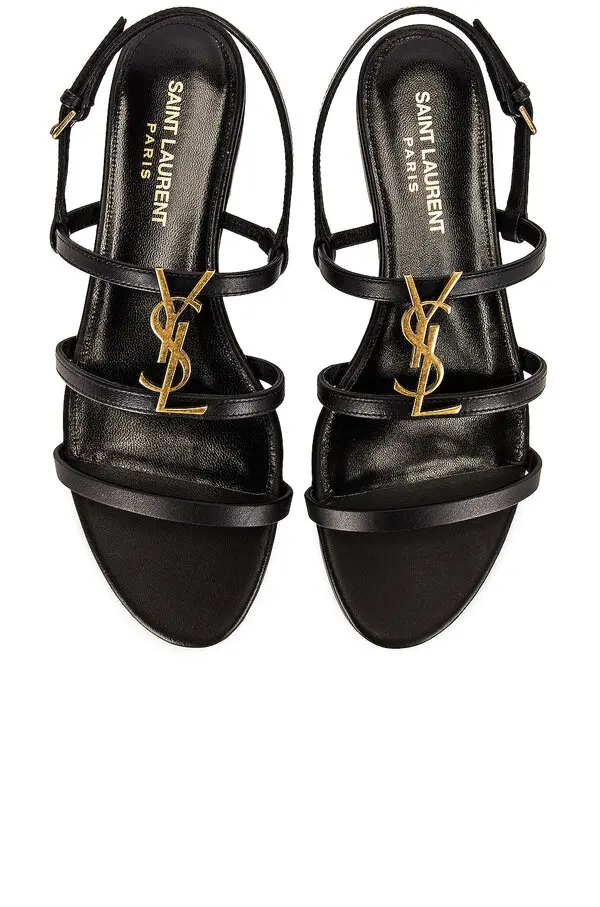 Saint Laurent Cassandra Leather Flat Sandals - Nero