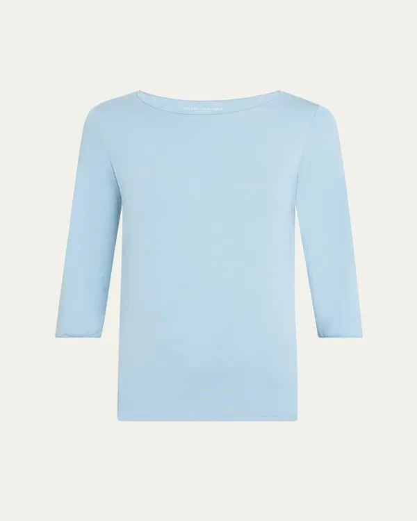 Majestic Filatures Boat-neck Top With 3/4 Sleeves - Ocean