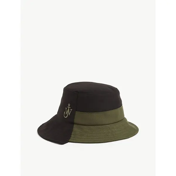 Jw Anderson Asymmetric Recycled Polyester Bucket Hat Black Green