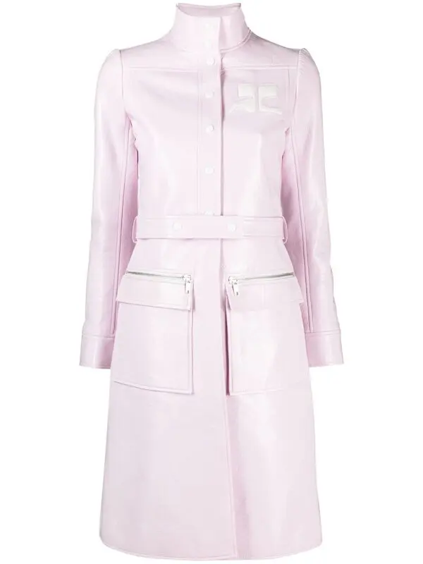 COURREGES Logo-appliqué Vinyl Trench Coat - Pink