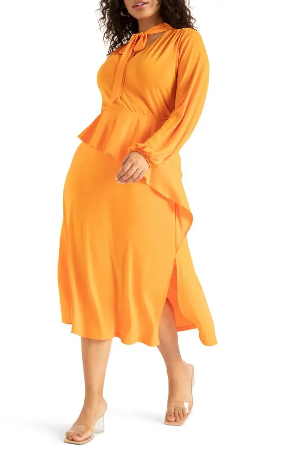 knee length dresses for ladies Yellow Chiffon Long Sleeve Plus Maternity Maxi Dress – PinkBlush main image 0