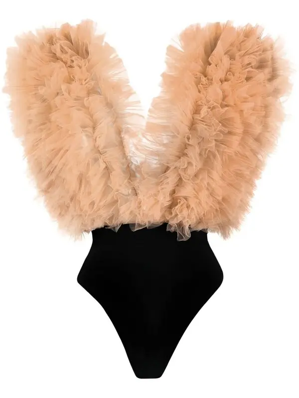 Alchemy Fashions X Lia Aram Organza Ruffle Bodysuit - Neutrals