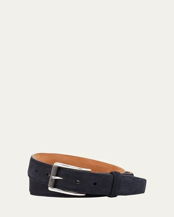 W.KLEINBERG Suede Calf Leather Belt - Navy