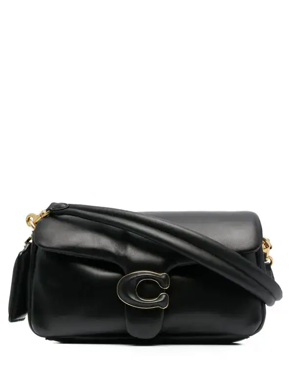 Coach Appliqué Detail Leather Shoulder Bag In Black - 16% Off