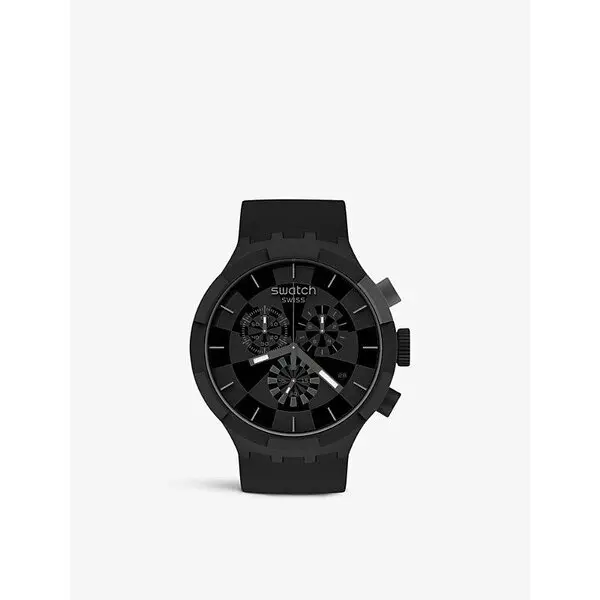 SWATCH Sb02b400 Checkpoint Silicone Chronograph Watch - Black ...